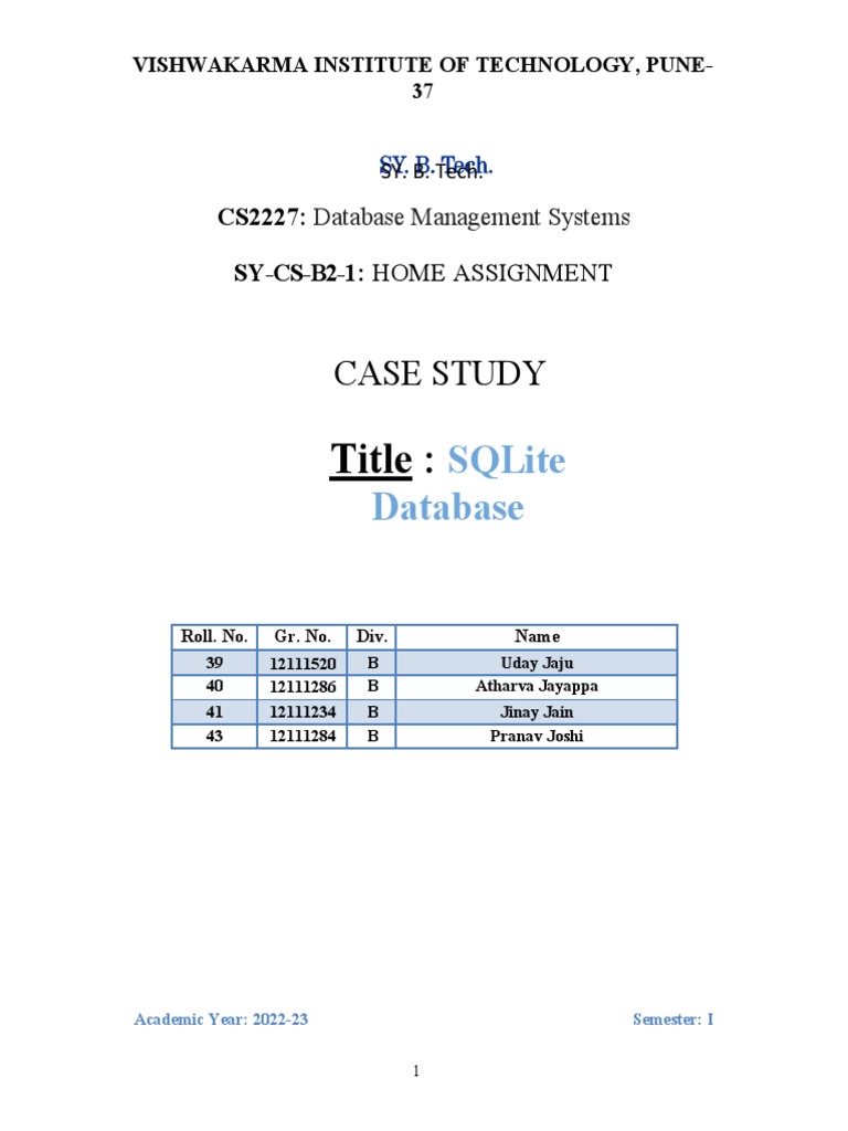 Case Study - SQL Lite Database | PDF | Databases | Information Technology Management