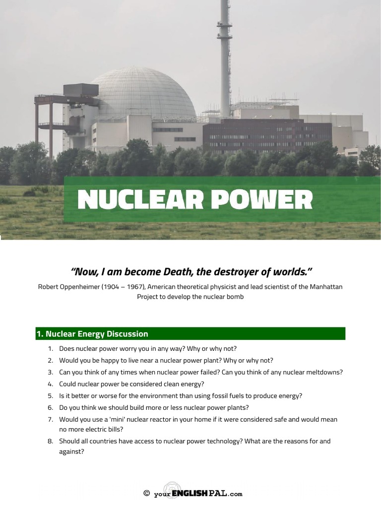 Your English Pal ESL Lesson Plan Nuclear Power Student v1 | PDF ...