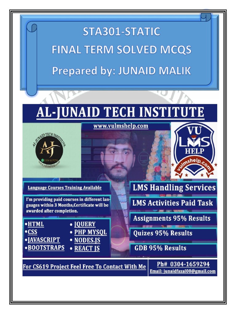 STA301 Final Term Solved MCQs by JUNAID-1 | PDF | Confidence Interval ...