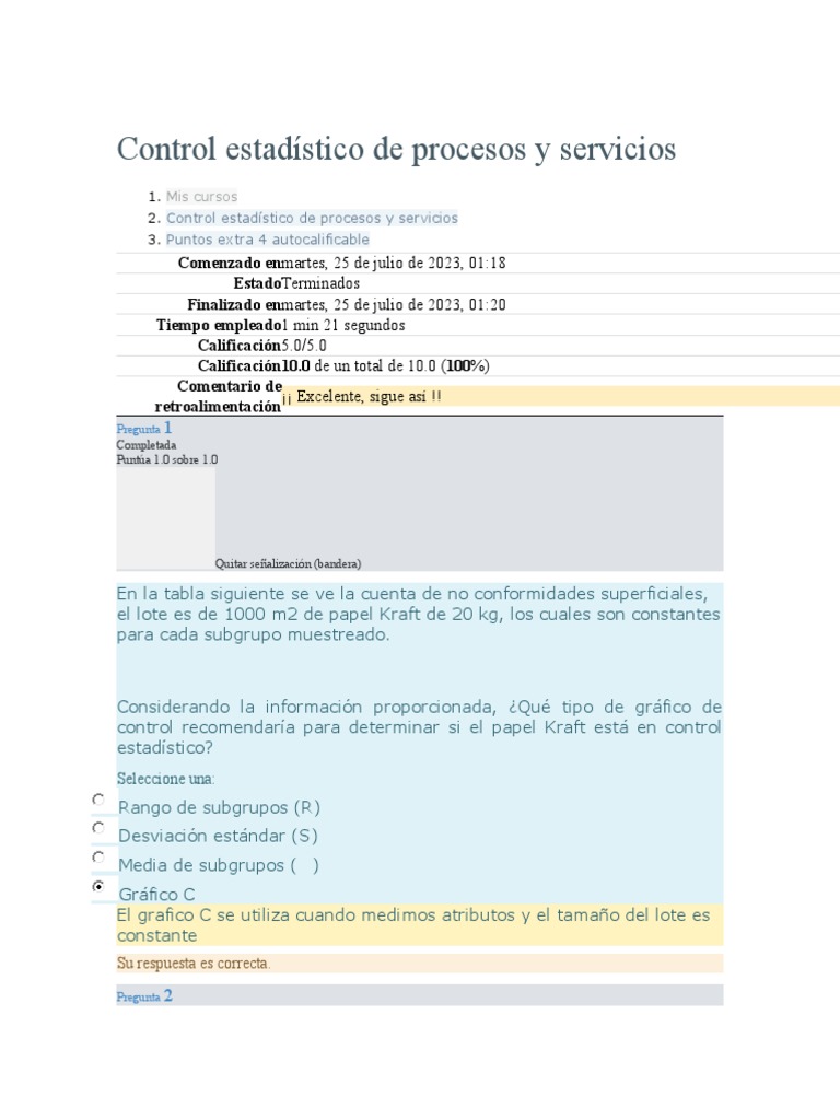 Control Estadístico de Procesos y Servicios Puntos Extras 4 | PDF