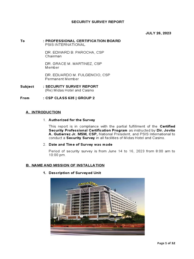 Ver 2.0 - Midas Hotel and Casino Survey Report CSP Class 635 | PDF | Information Security ...