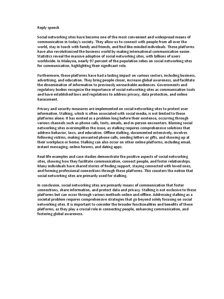Reply Speech | PDF | Social Networking Service | Privacy