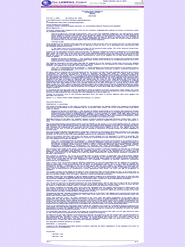 Supreme Court Ruling on Evasion of Destierro | PDF | Judgment (Law ...