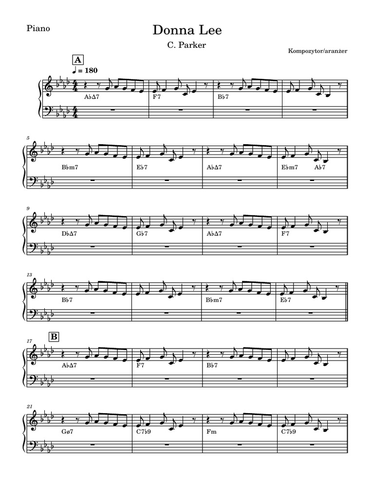 Donna Lee-Piano | PDF | Musical Keys | Compositions