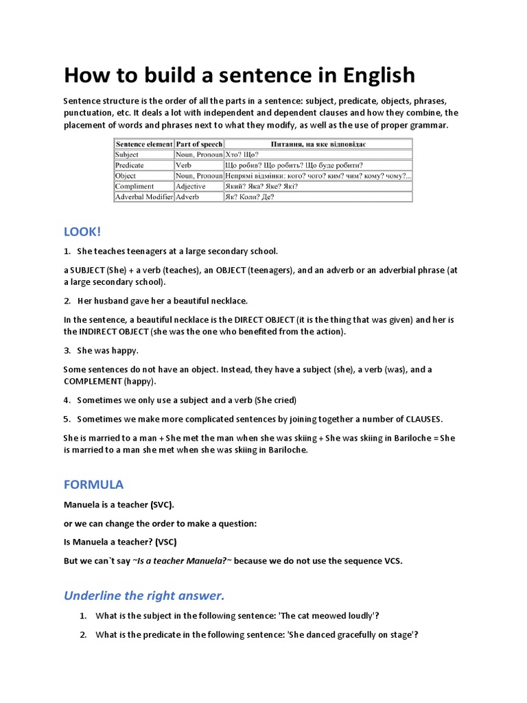 How To Build A Sentence in English | PDF | Subject (Grammar) | Verb