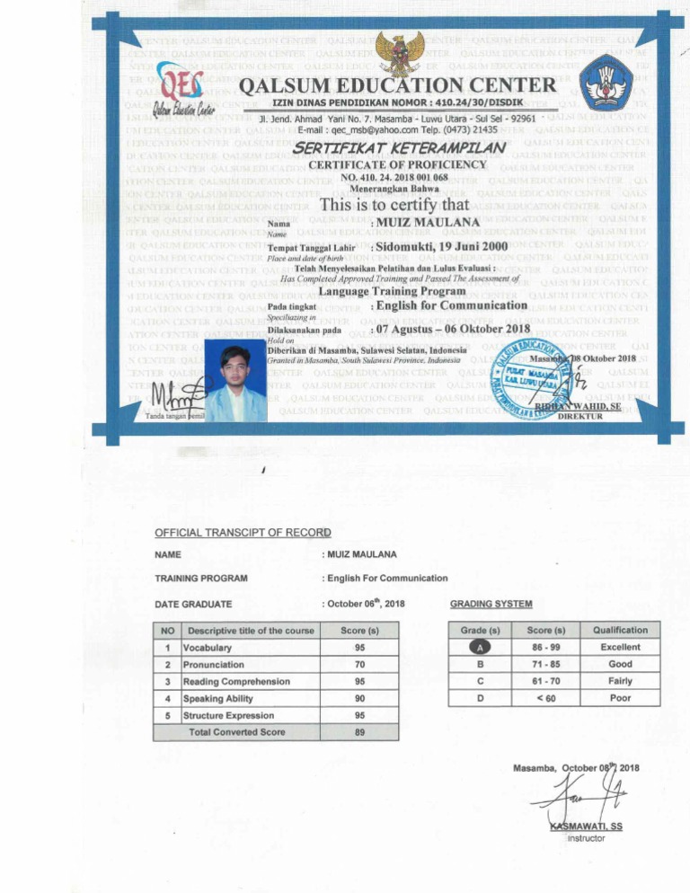 Sertifikat English Language Pdf