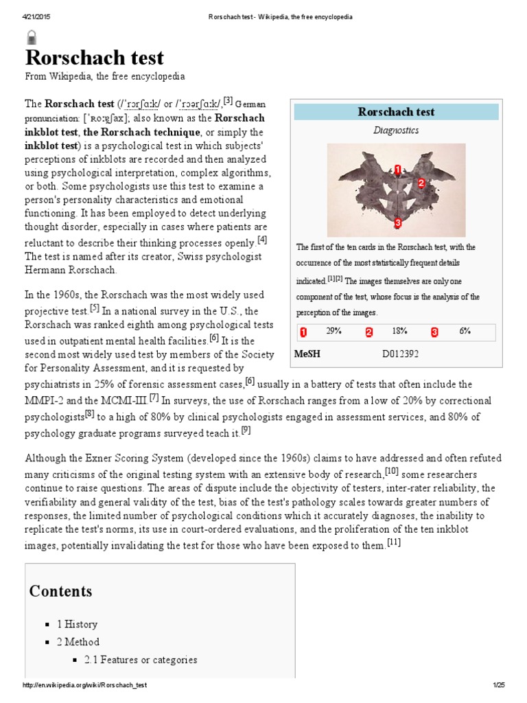 Rorschach Test - Wikipedia, The Free Encyclopedia | PDF | Cognition ...