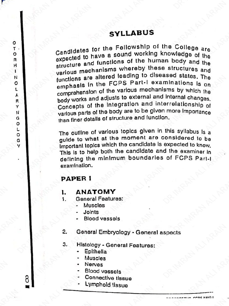 ENT Syllabus For FCPS Part 1 by CPSP | PDF