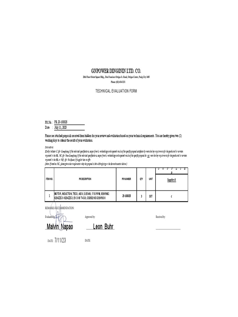 Technical Evaluation for Bidders | PDF