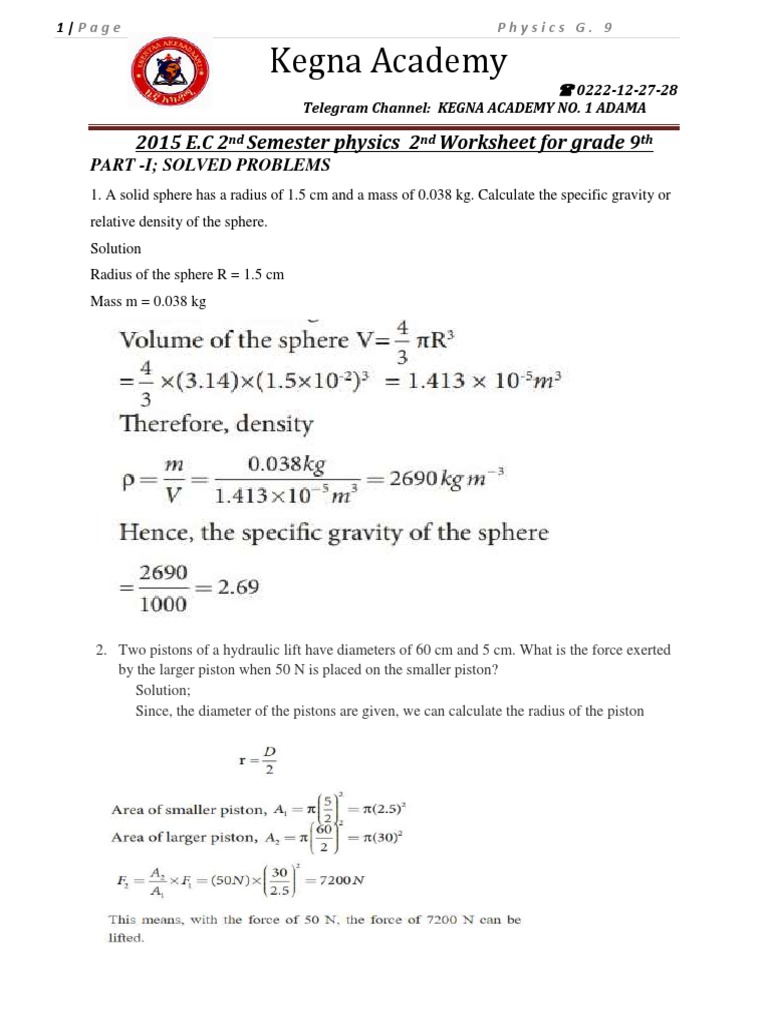 Physics Work Sheet 2 | Download Free PDF | Buoyancy | Classical Mechanics