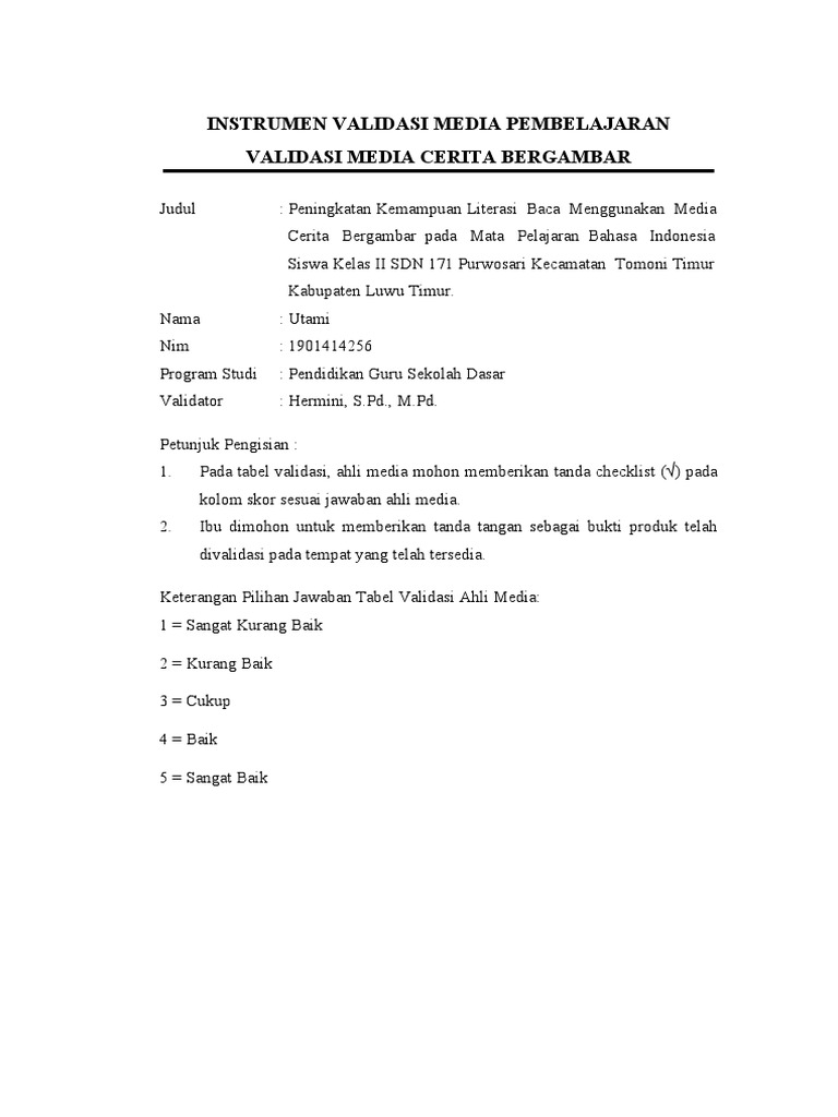 Instrumen Validasi Media Pembelajaran Pdf