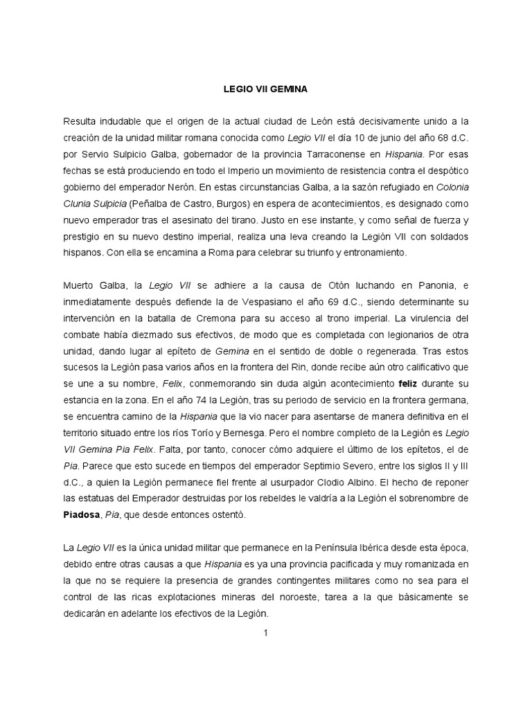 Origen de León: Legio VII Gemina | PDF | Legion romana | imperio Romano