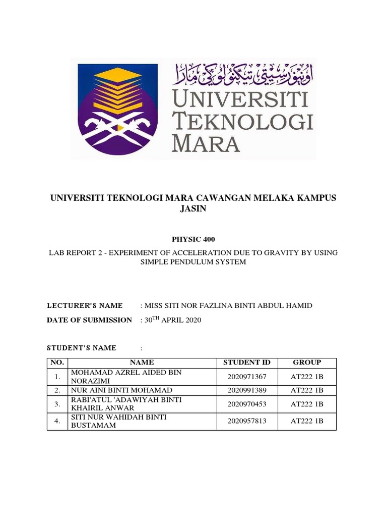 Phy 400 Lab Report 2 | PDF | Pendulum | Oscillation