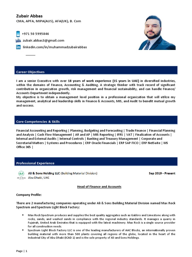 CV Zubair 15523 | PDF | Financial Statement | Accounts Payable