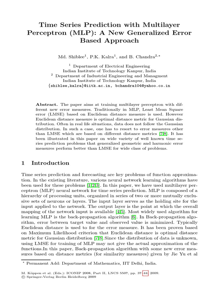Time Series Prediction With Multilayer Perceptron (MLP) : A New Generalized Error Based Approach ...