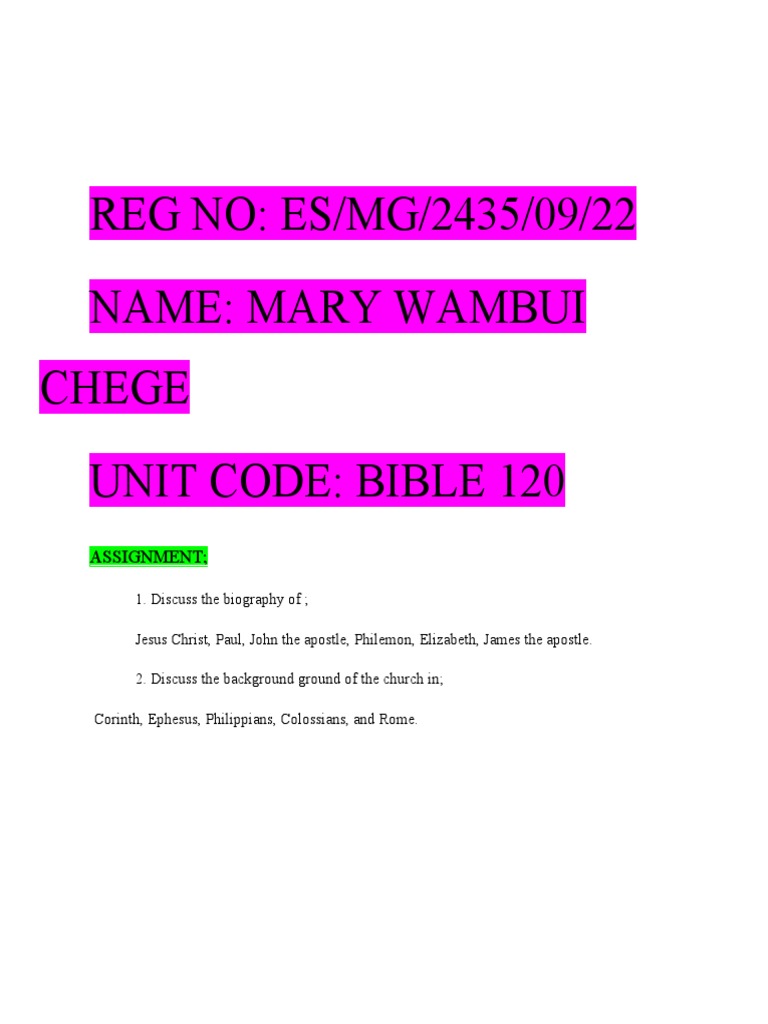 Bible Assignment 1 | PDF | Jesus | John The Apostle