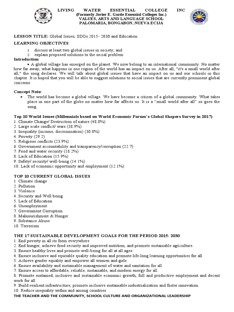 Module 10 - Global Issues, SDGs 2015 - 2030 and Education | PDF ...