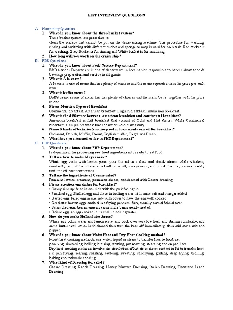 Interview Questions | PDF | Food And Drink Preparation | Home