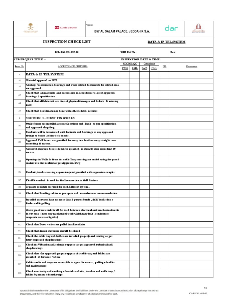 Inspection Checklist for Data & IP Tel System | PDF | Building ...