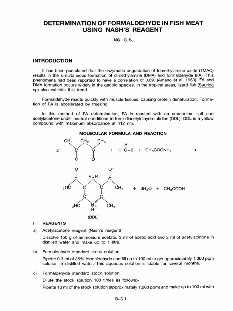 Determination of Formaldehyde in Fish Meat Using Nash'S Reagent | PDF ...