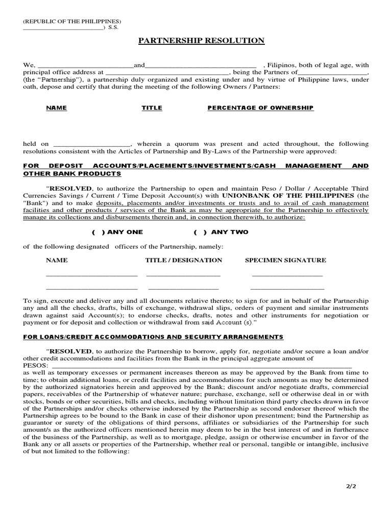 Partnership Resolution Format | PDF | Securities (Finance) | Loans
