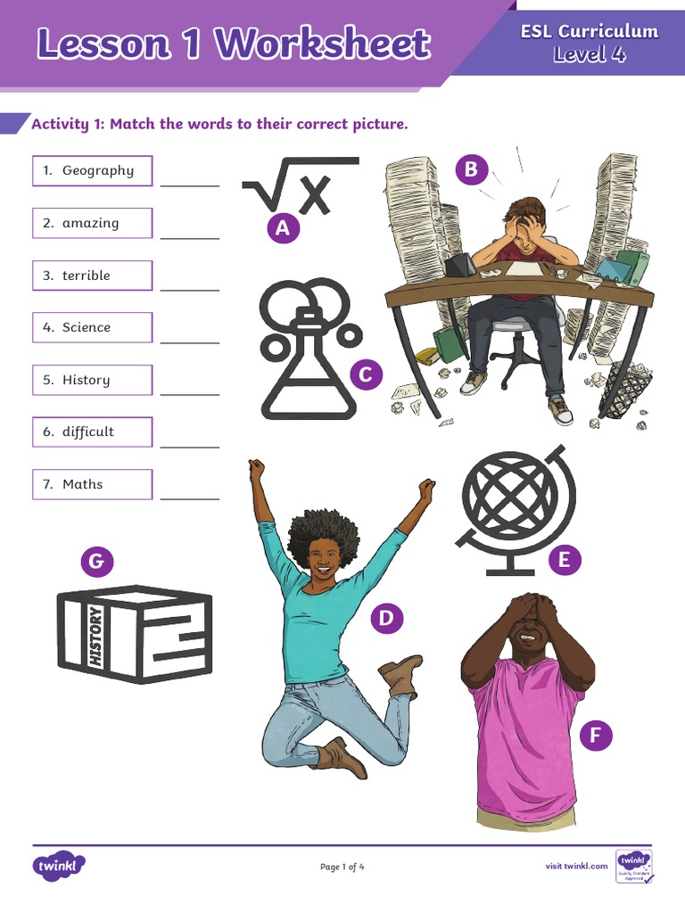 t 1687514302 Esl Curriculum Level 4 Lesson 1 Worksheet Ver 1 | PDF ...