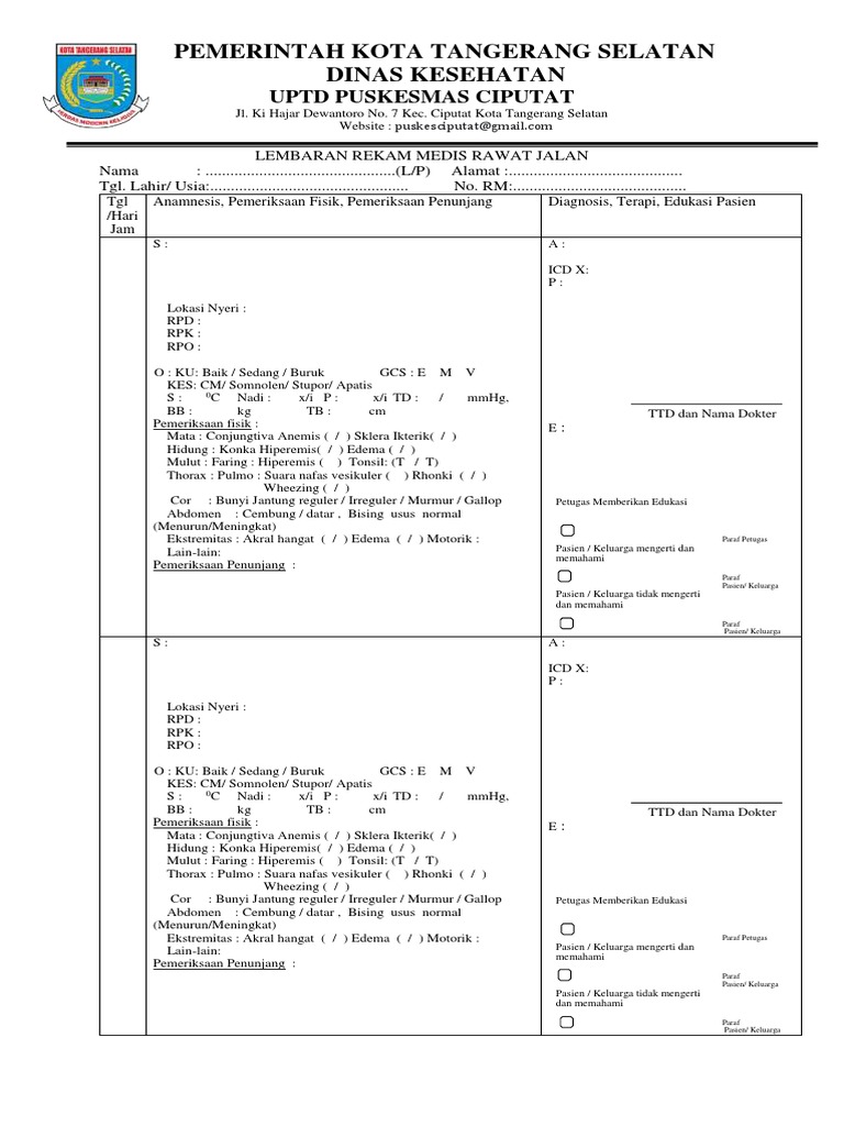 Lembaran Rekam Medis Rawat Jalan Puskesmas Ciputat | PDF