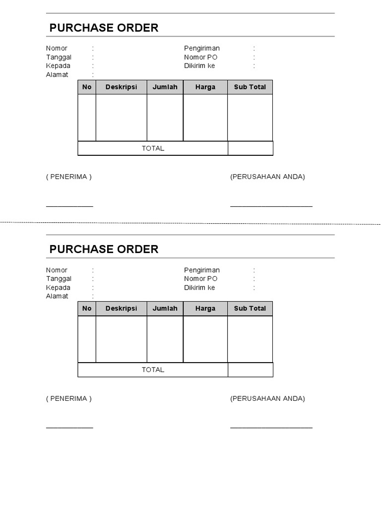 Template Purchase Order Sederhana | PDF