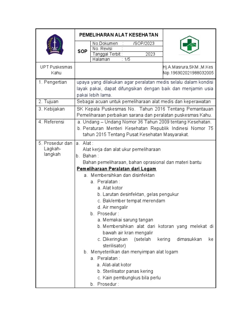 SOP Pemeliharaan Alat Medis | PDF | Griya & Taman | Sains & Matematika