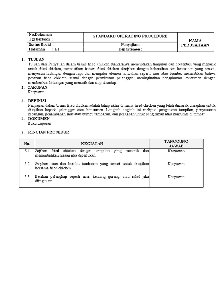 Sop Proses Penyajian | PDF