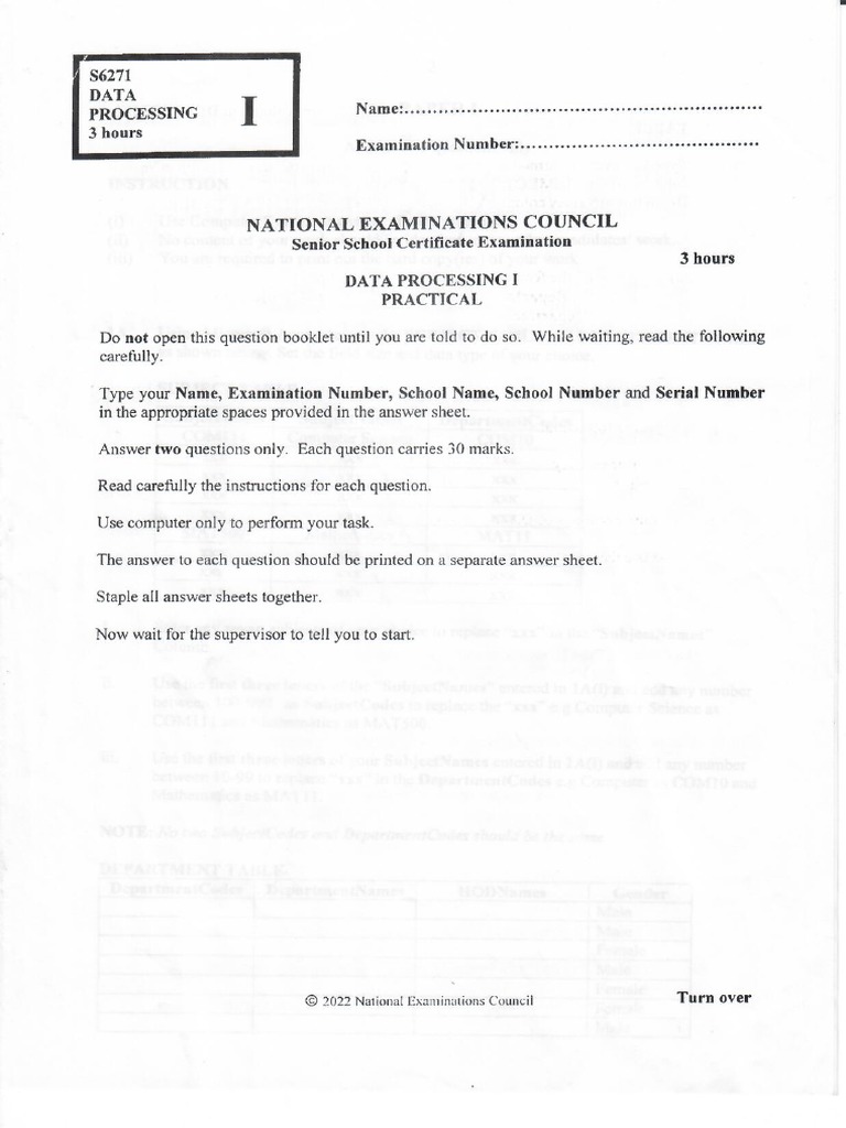 NECO Data Processing Practical 2022 | PDF
