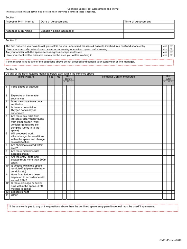 Confined Space Risk Assessment and Permit | PDF | Workplace | Labor ...