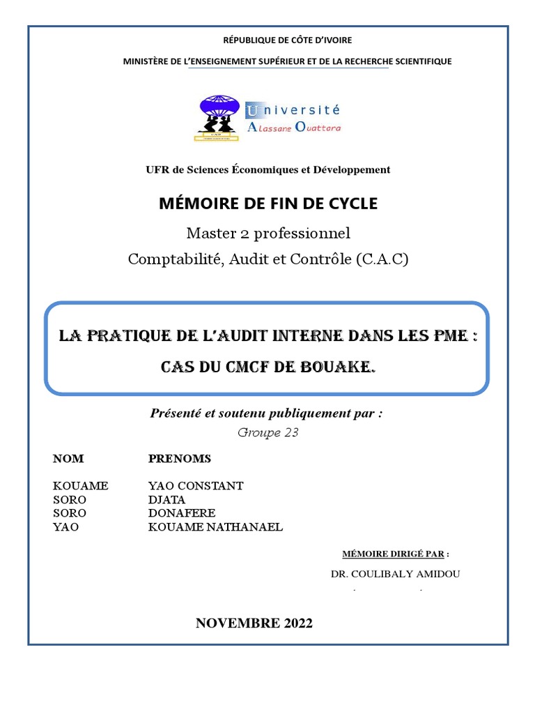 Audit interne dans les PME : CMCF Bouaké | PDF | Audit | Audit financier