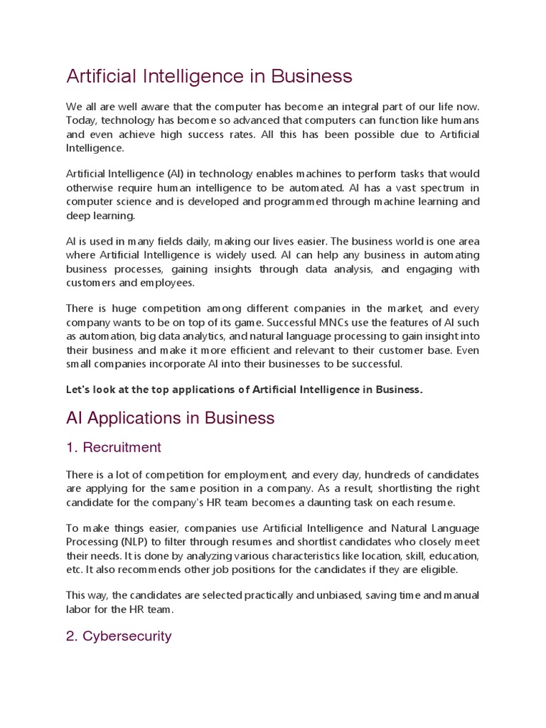 AIBA MODULE 1 Artificial Intelligence in Business | PDF | Artificial Intelligence | Intelligence ...