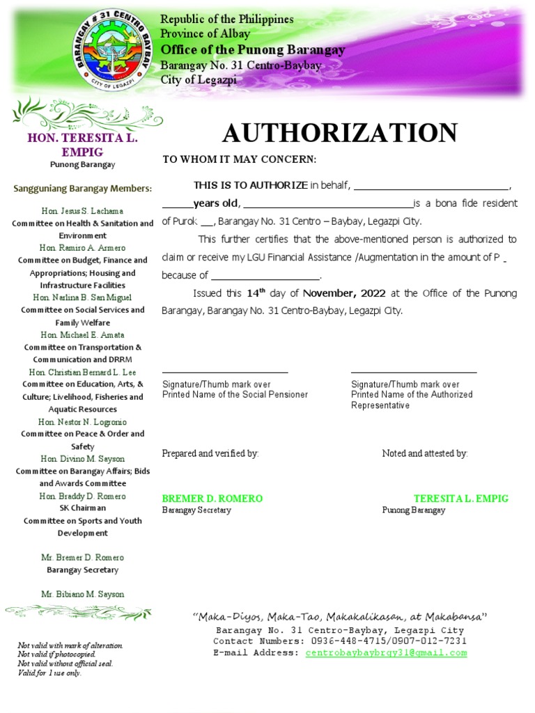 Senior Citizen Authorization Letter | PDF | Social Science | Wellness