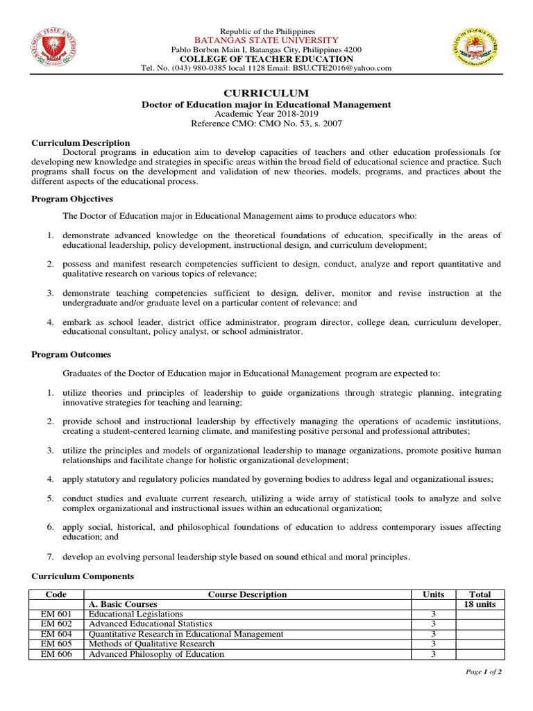 Doctor of Education in Educational Management | PDF | Thesis | Leadership