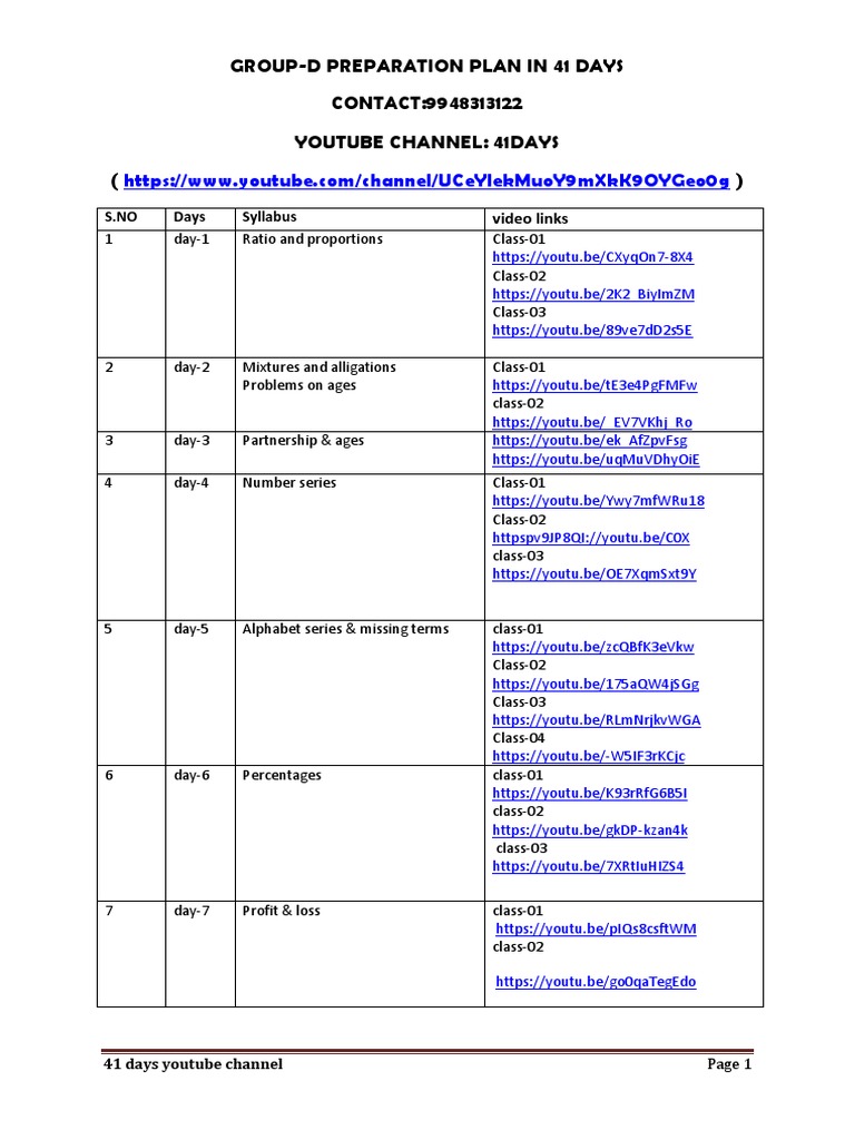 41 Days Group-D Time Table | PDF | Mathematics