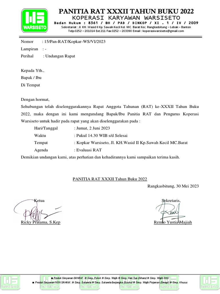 15 Undangan rapat panitia RAT ke 3 | PDF