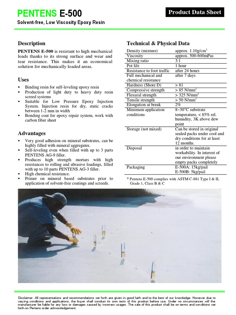 Pentens E-500 Data Sheet | PDF | Epoxy | Chemical Substances