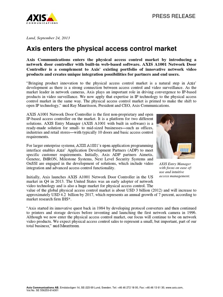 Axis Launches A1001 Door Controller | PDF | Computer Network | Access ...