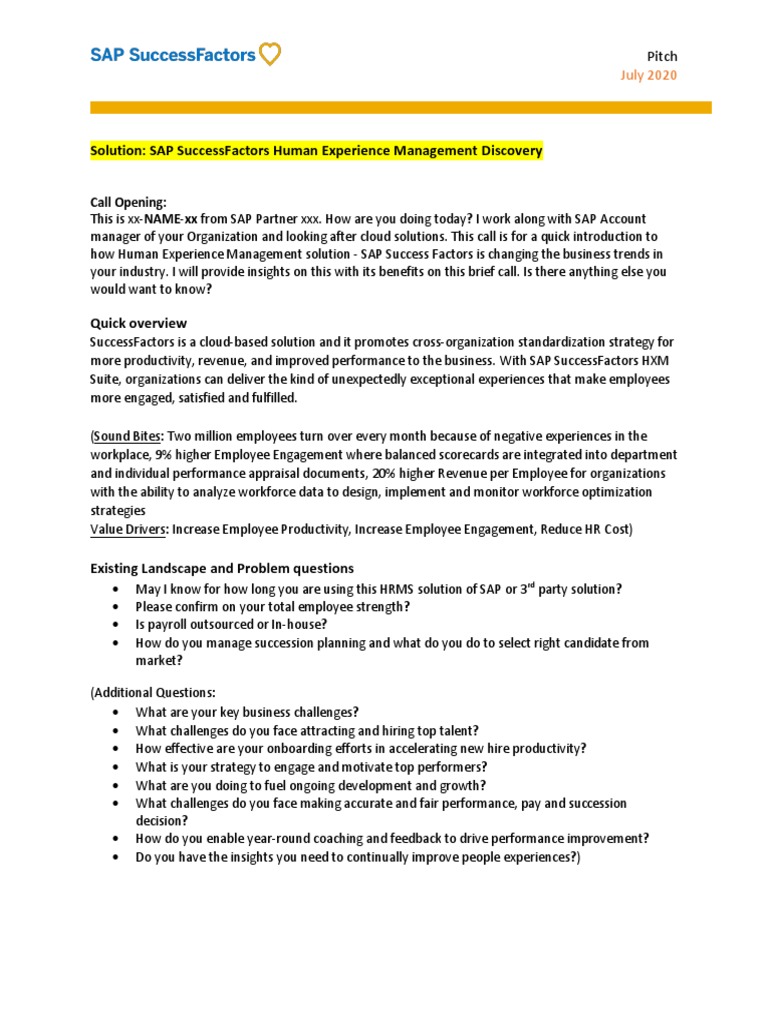 Tele Pitch SAP SuccessFactors HXM | PDF | Business | Economies