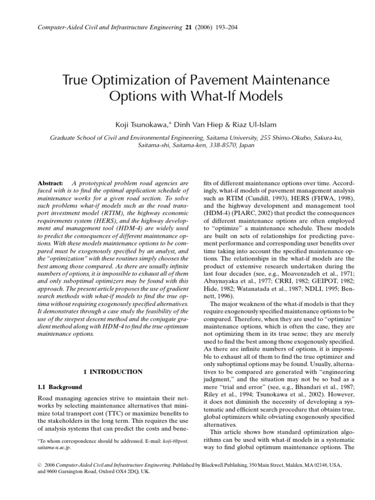 True Optimization of Pavement Maintenanc | PDF | Mathematical ...