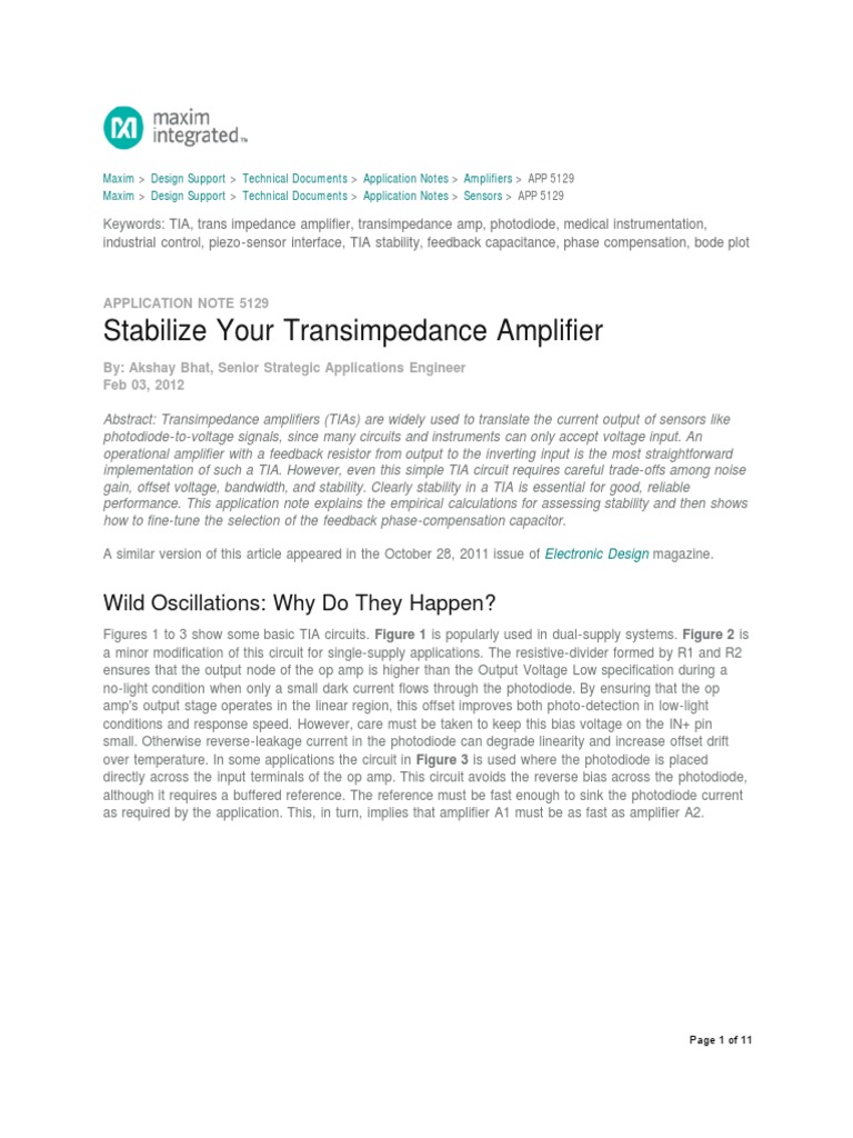 Stabilizing Transimpedance Amplifiers | PDF | Amplifier | Operational ...
