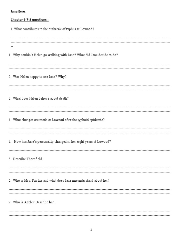 Jane Eyre Study Guide Questions | PDF | Jane Eyre