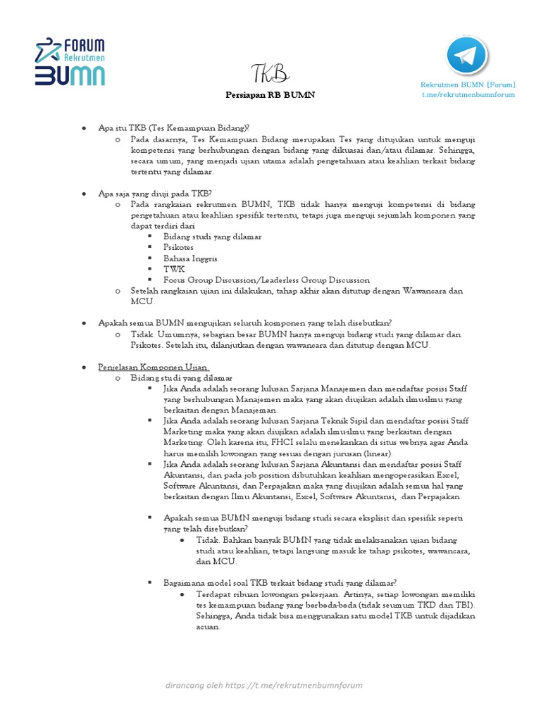 Panduan Lengkap TKB Rekrutmen BUMN | PDF