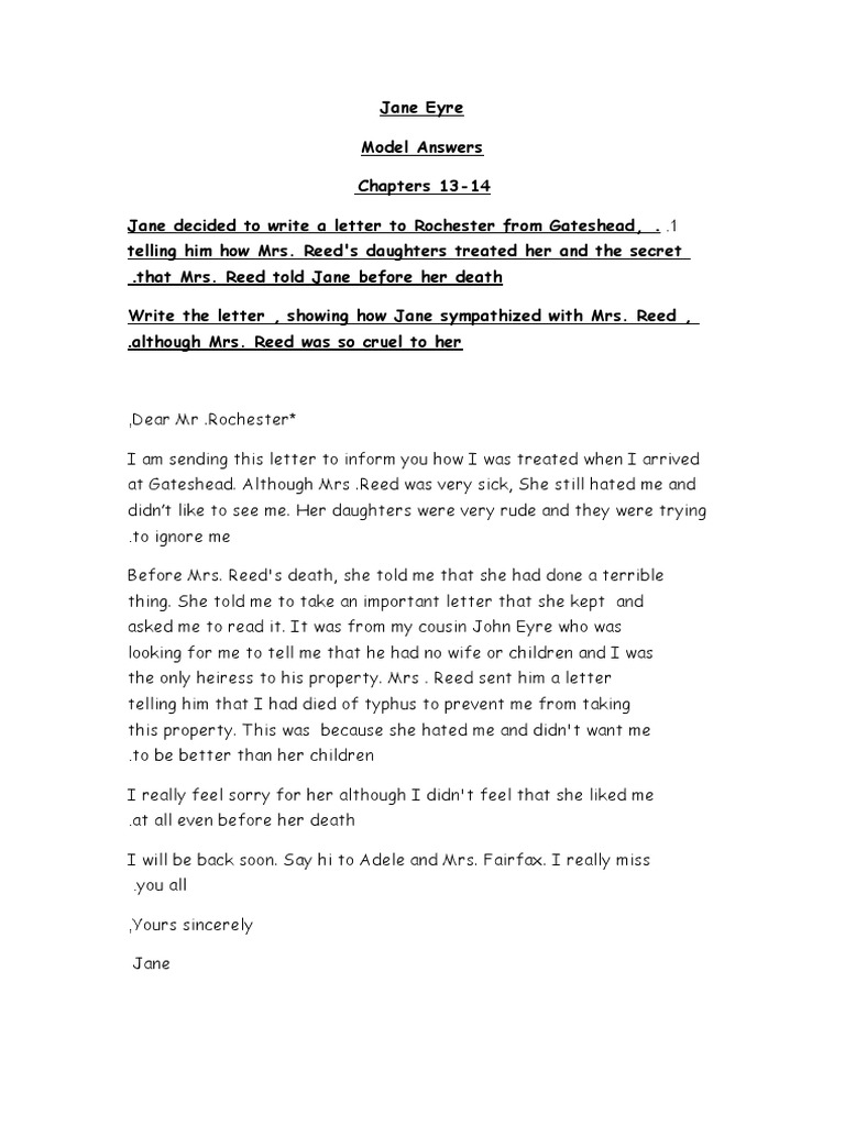 Model Answer Jane Eyre CH 13-14 | PDF