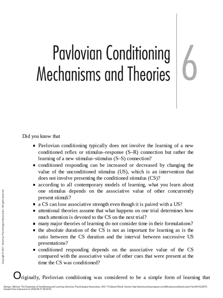 Chapter 6 Pavlovian Conditioning Mechanisms and Theories | Download Free PDF | Classical ...