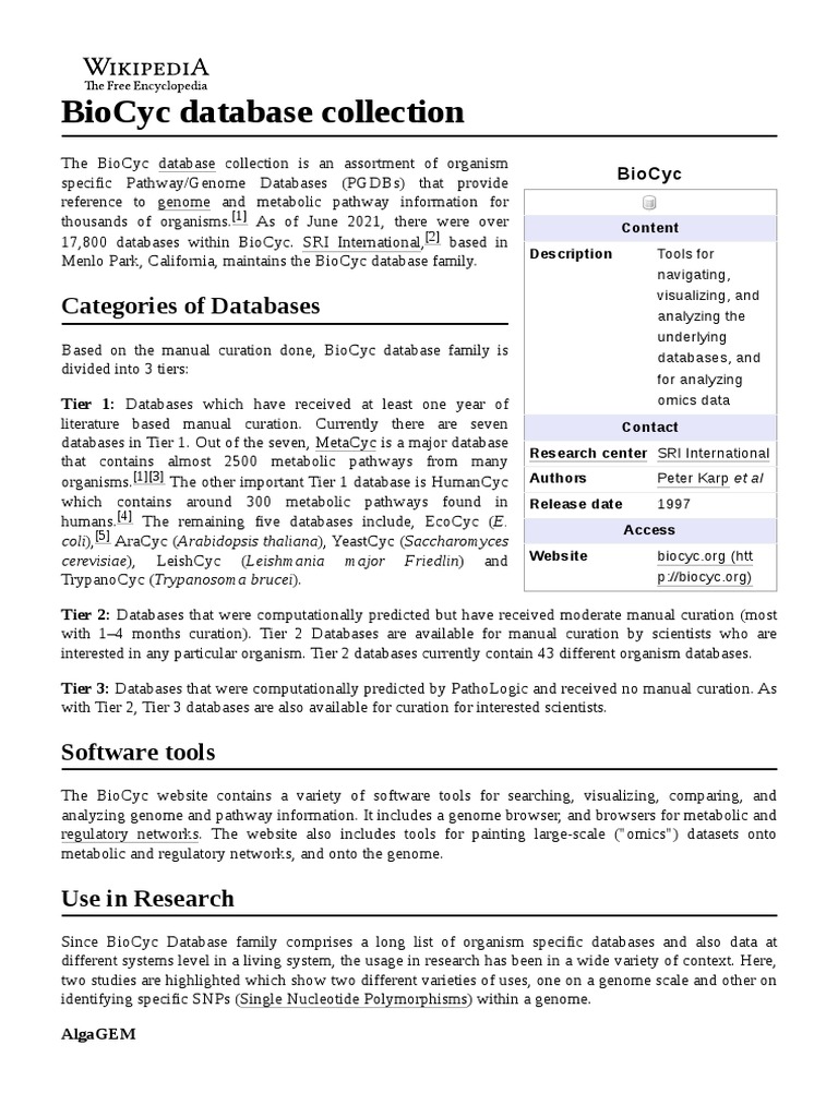 BioCyc: Comprehensive Pathway Databases | PDF | Genomics | Omics