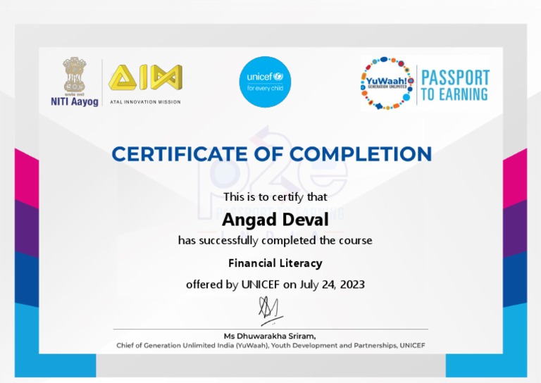 Angad Financial Literacy Certificate | PDF