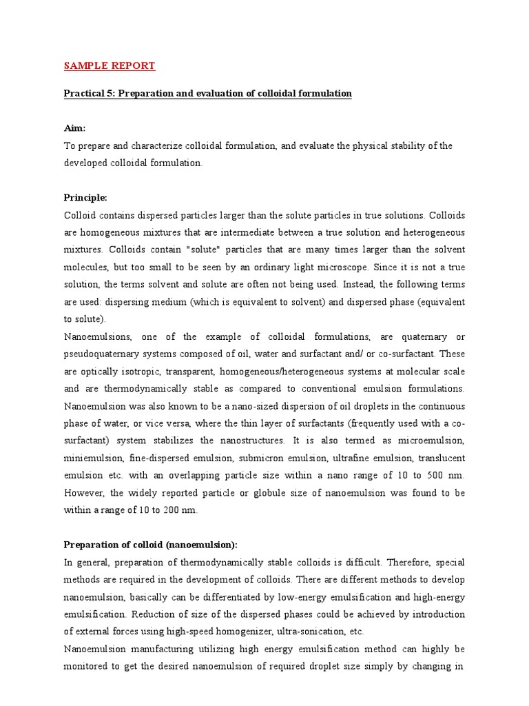Colloidal Formulation Guide | PDF | Emulsion | Colloid